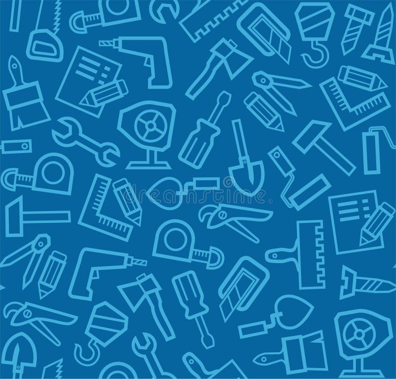 Construction Tools, Background, Seamless, Blue. Stock Vector ...