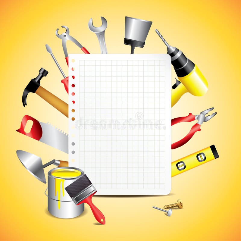 Construction Tools with Blank Paper Stock Vector - Illustration of ...