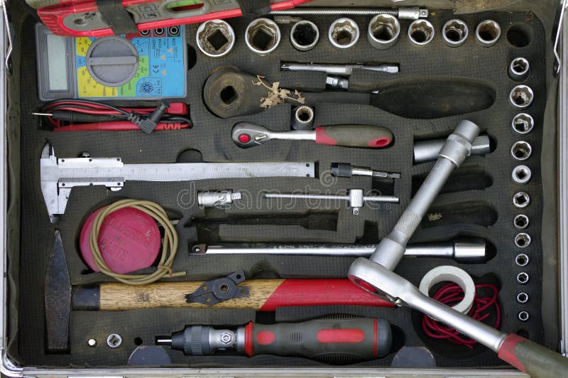 Construction tools box stock image. Image of repair, hammer - 38594693