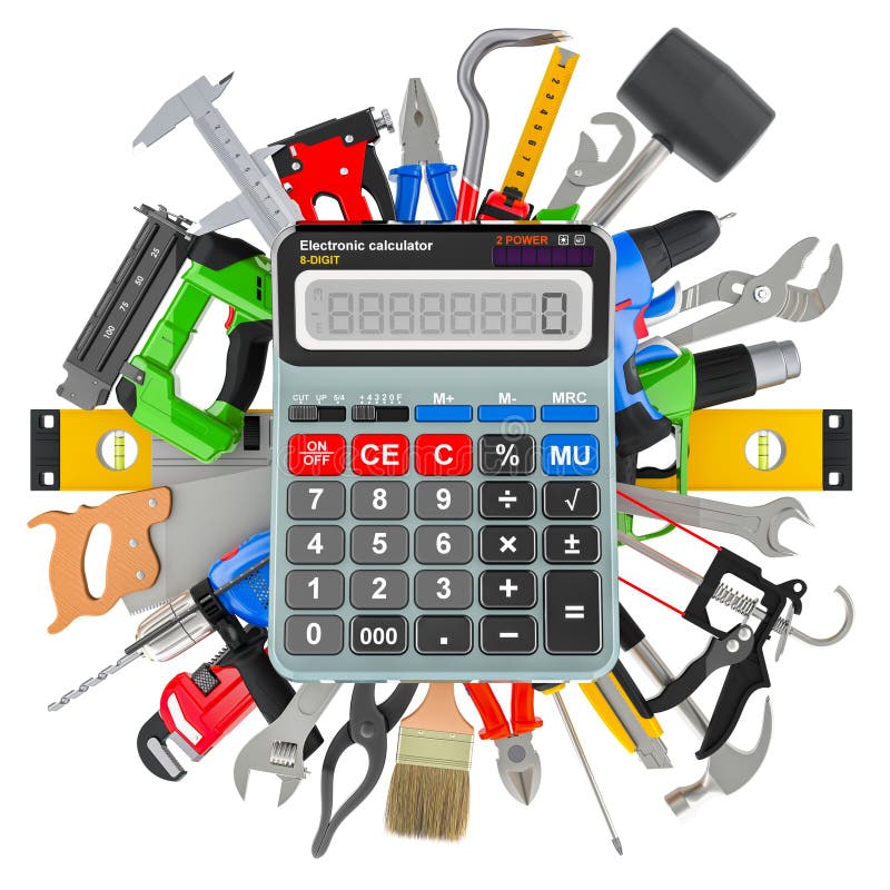 Construction Tools with Calculator, 3D Rendering Stock Illustration - Illustration of ...