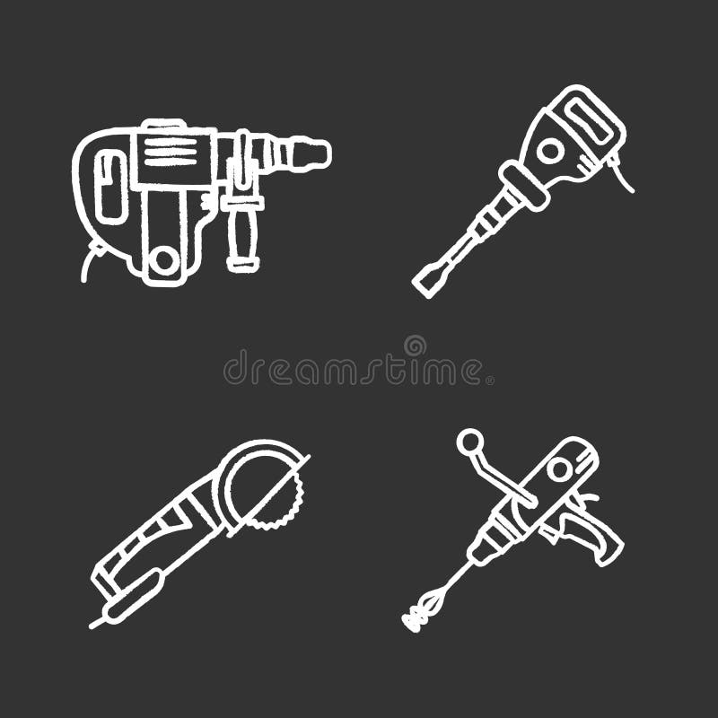 Construction Tools Chalk Icons Set Stock Illustration - Illustration of ...