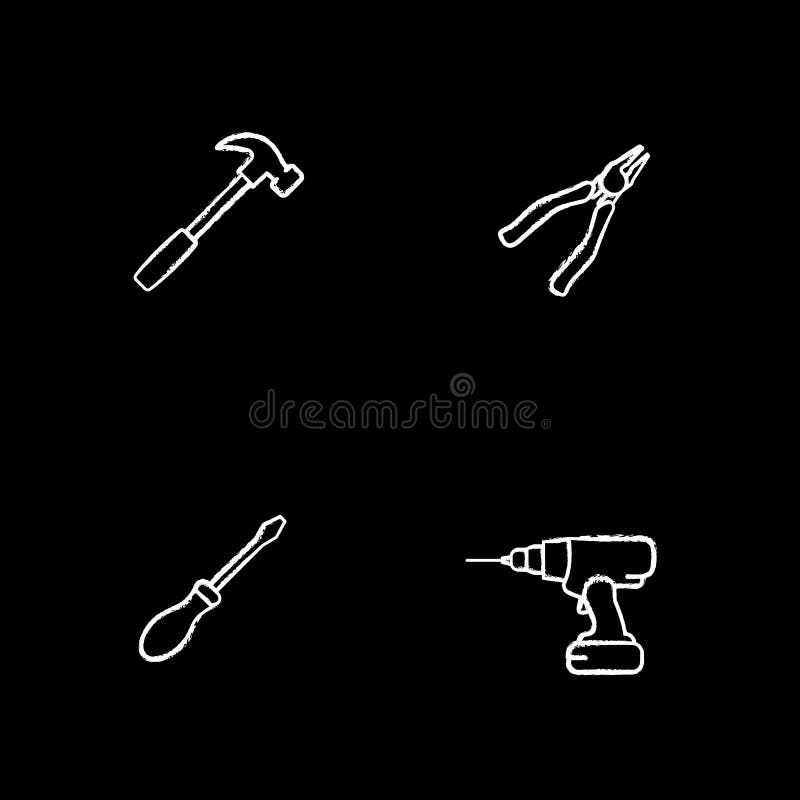 Construction Tools Chalk Icons Set Stock Illustration - Illustration of ...