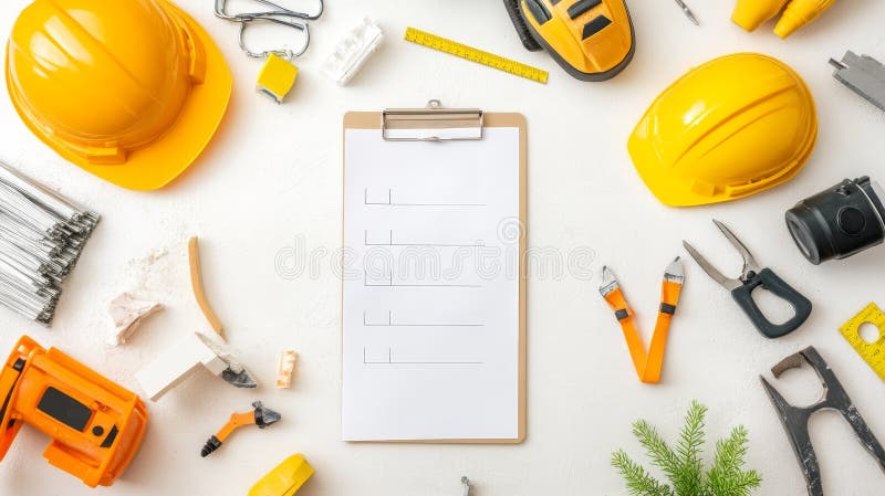 Construction Tools Checklist on Clipboard, Essential Equipment for ...