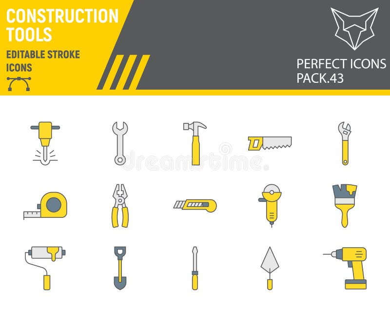 Construction Tools Color Line Icon Set Stock Vector - Illustration of ...