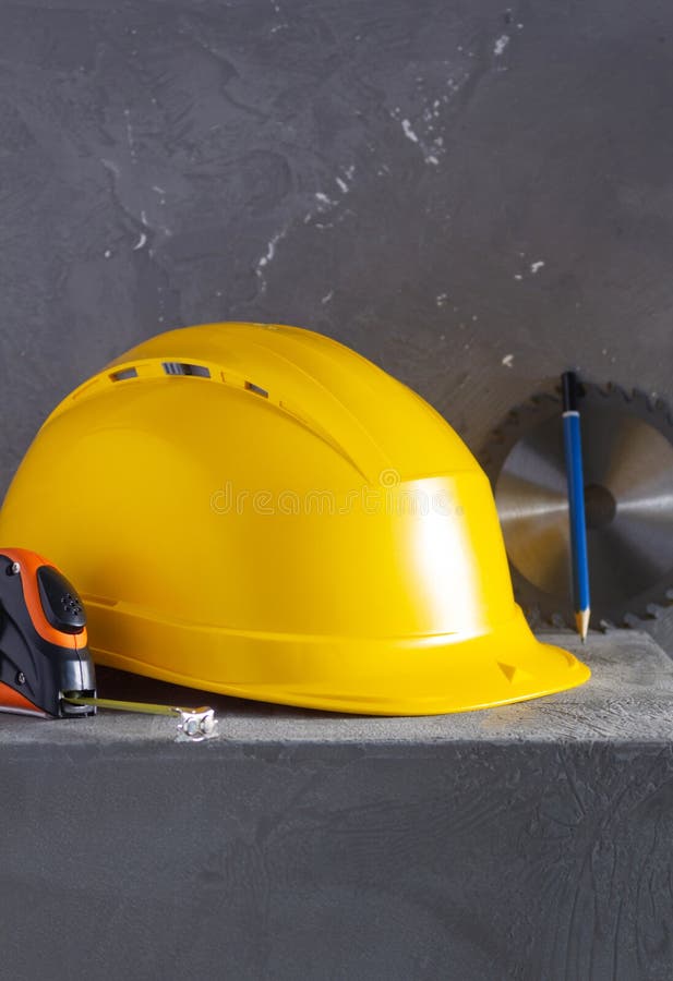 Construction Tools at Concrete Cube or Blocks Near Wall Background ...