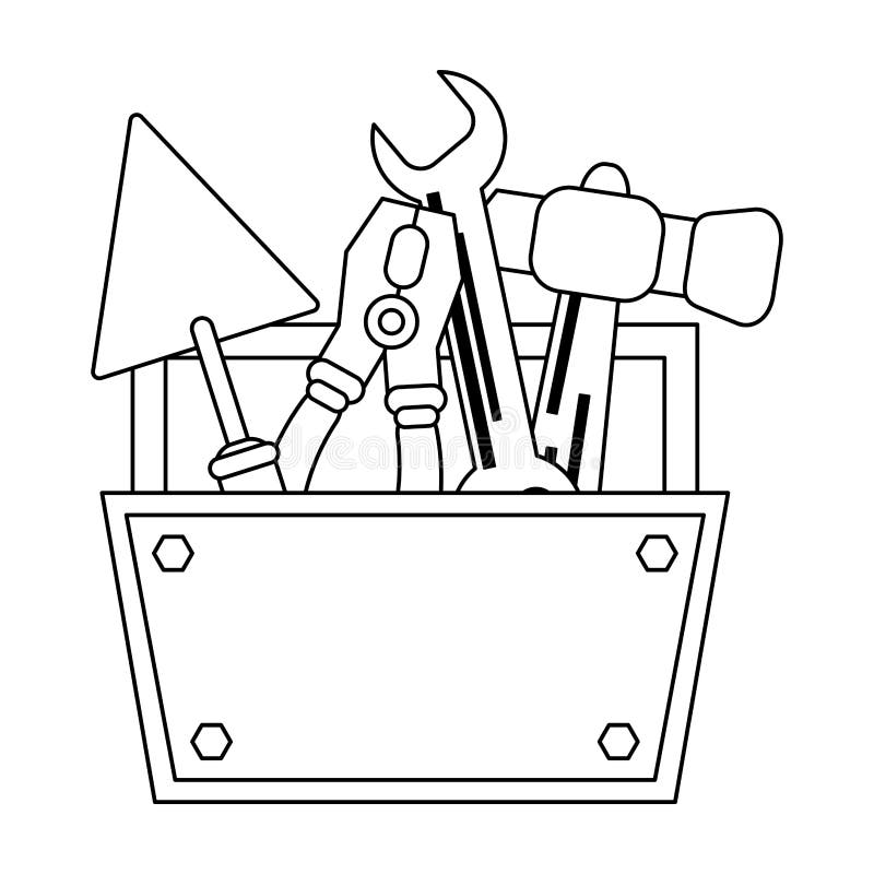 Construction Tools and Elements Black and White Stock Vector ...