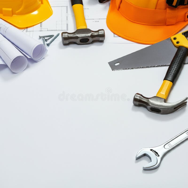 Construction Tools and Equipment are Displayed on a Workspace. Stock Illustration - Illustration ...