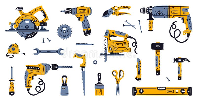 Construction Tools and Equipment for Home Repair Work Vector Set Stock ...