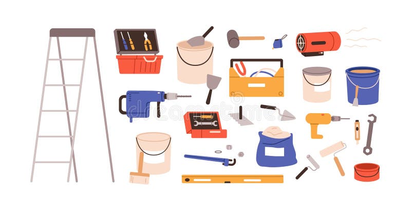 Construction Tools and Equipment Set. Building and Repair Toolbox Stock ...
