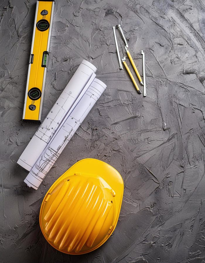Construction Tools Flat Lay on Concrete Background Stock Illustration ...
