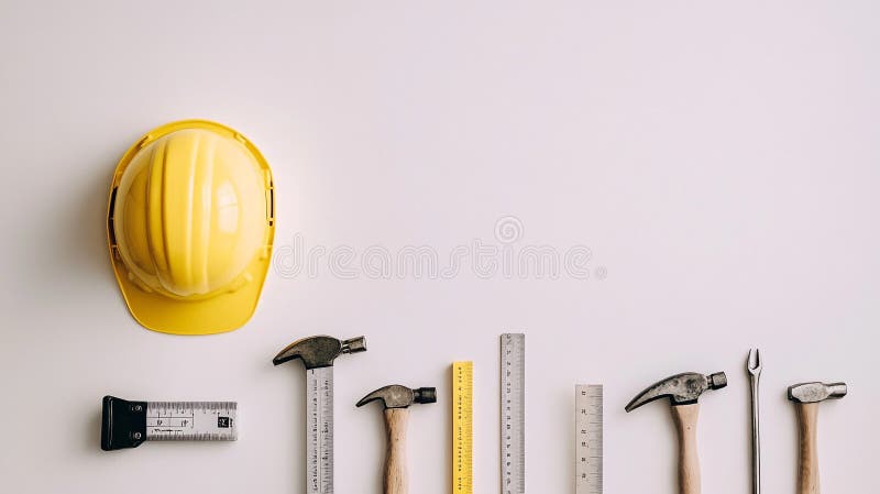 Construction Tools Flat Lay Hardhat Hammers Measuring Tape DIY Project ...