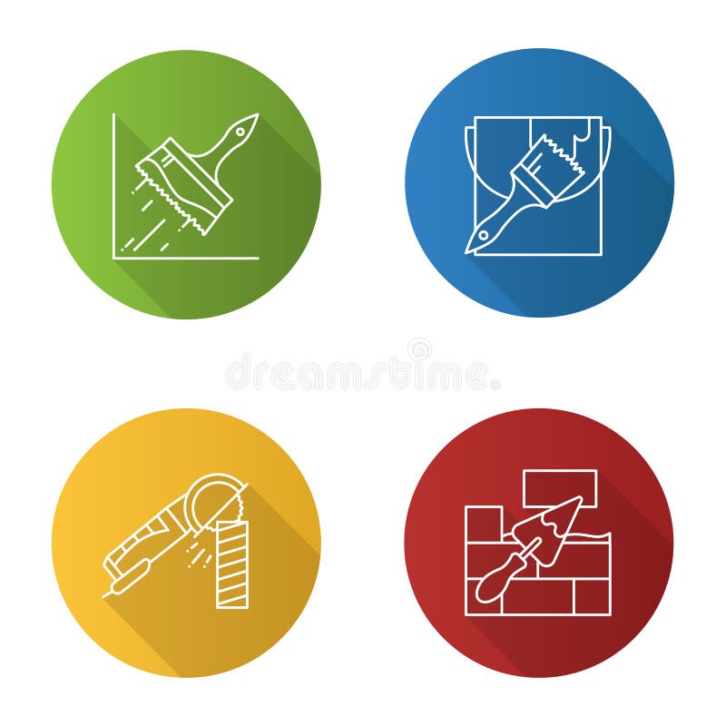 Construction Tools Flat Linear Long Shadow Icons Set Stock Vector ...