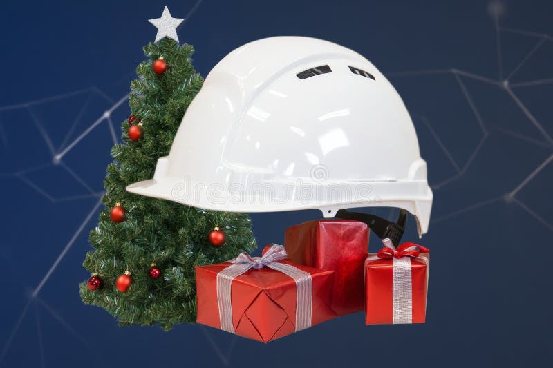 Construction Tools, a Hard Hat, and Christmas Decorations are Present ...