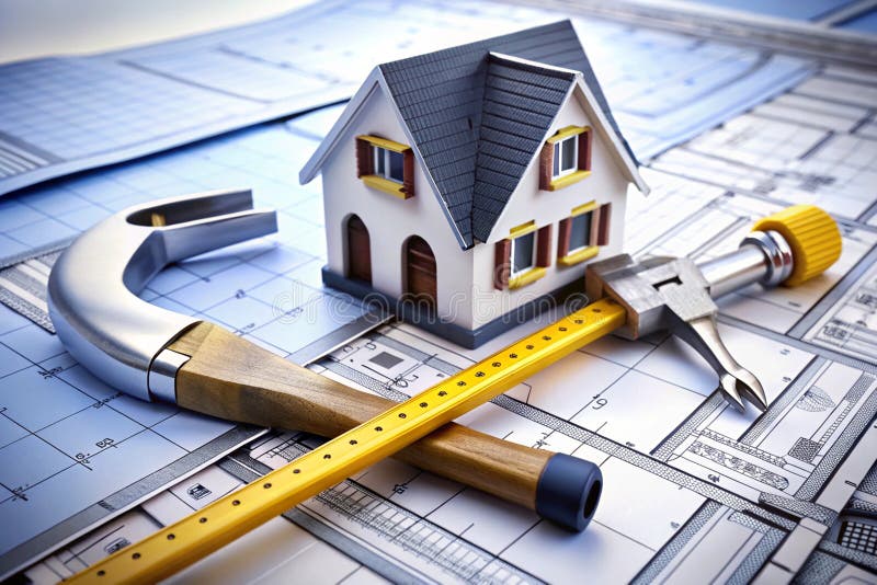 Construction Tools with House Blueprint Stock Illustration ...