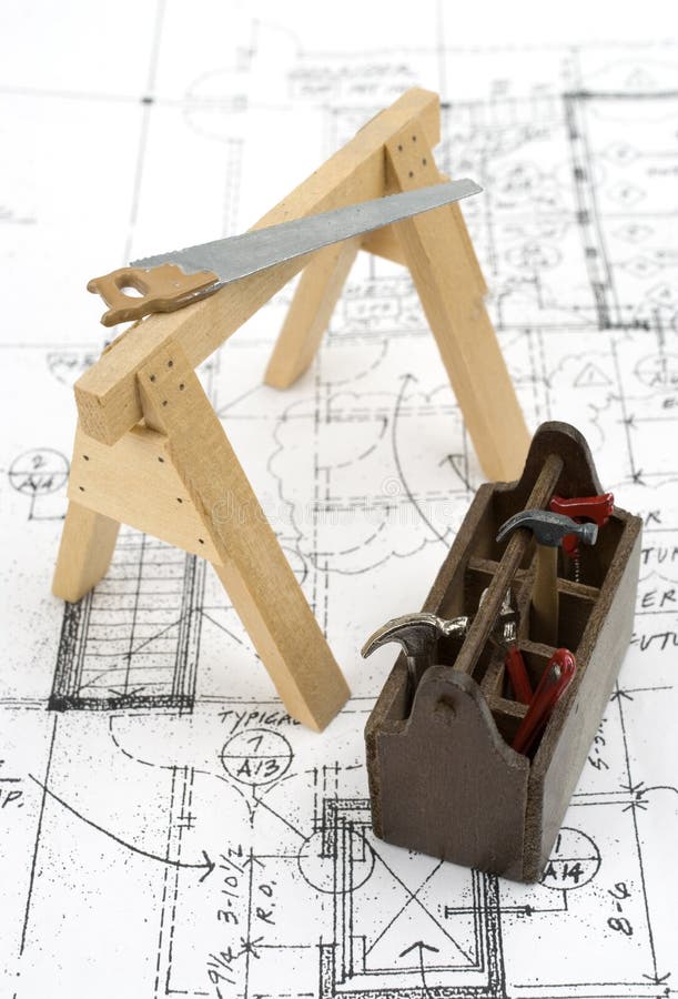Construction Tools on House Plans. Stock Image - Image of architecture ...