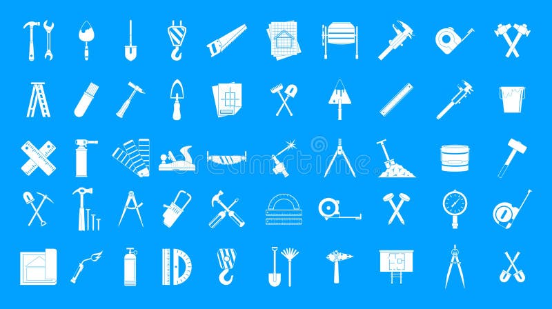 Construction Tools Icon Blue Set Vector Stock Vector - Illustration of ...