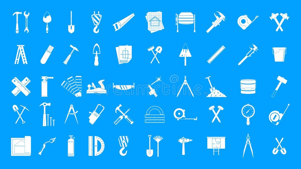 Construction Tools Icon Blue Set Vector Stock Vector - Illustration of ...