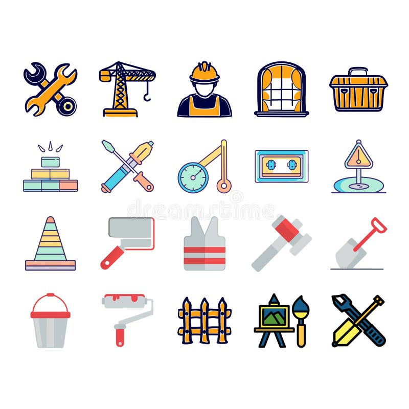 Construction Tools Icon Set, Building and Handyman Tools Icon Set Stock ...