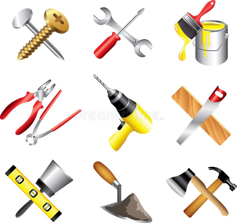 Construction Tools Icons Detailed Set Stock Vector - Illustration of ...