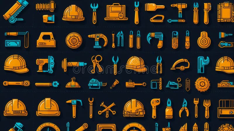 Construction Tools Icons Seamless Pattern Featuring Hard Hats and ...