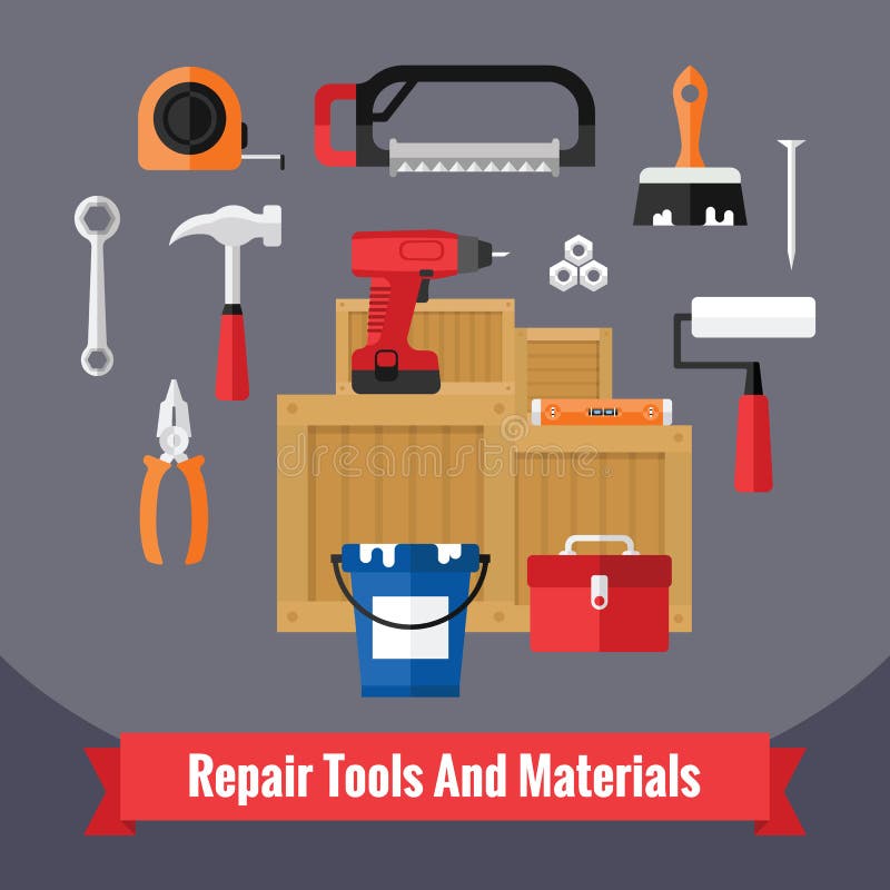 Construction Tools Icons Set in a Flat Design Stock Vector ...