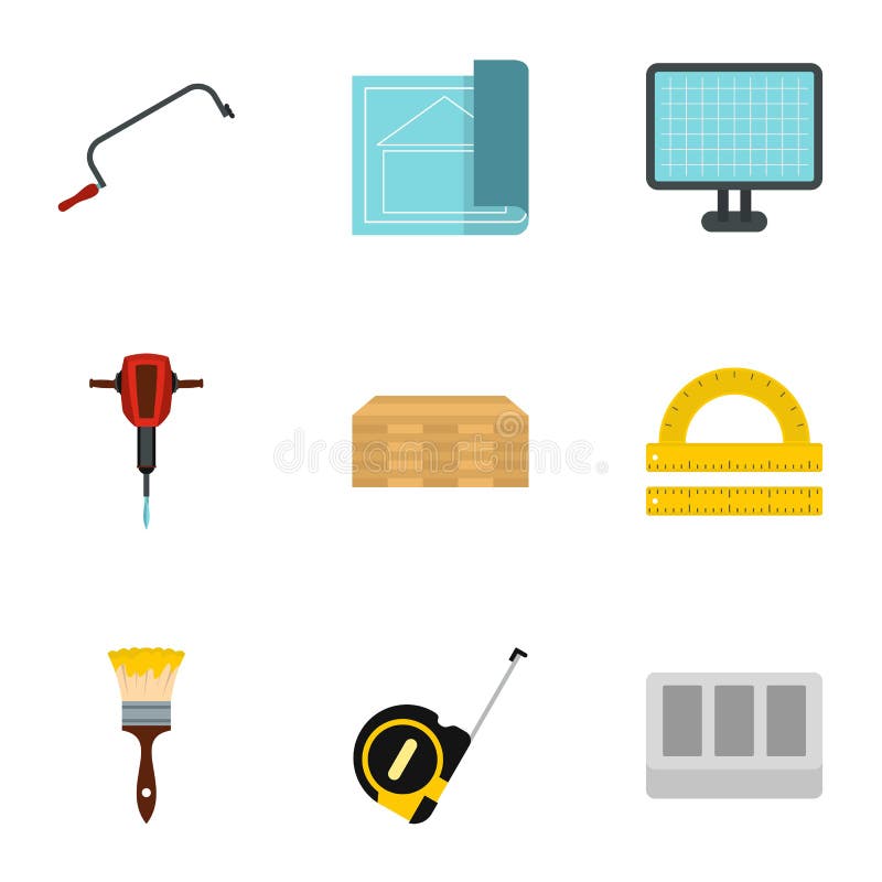 Construction Tools Icons Set, Flat Style Stock Vector - Illustration of ...