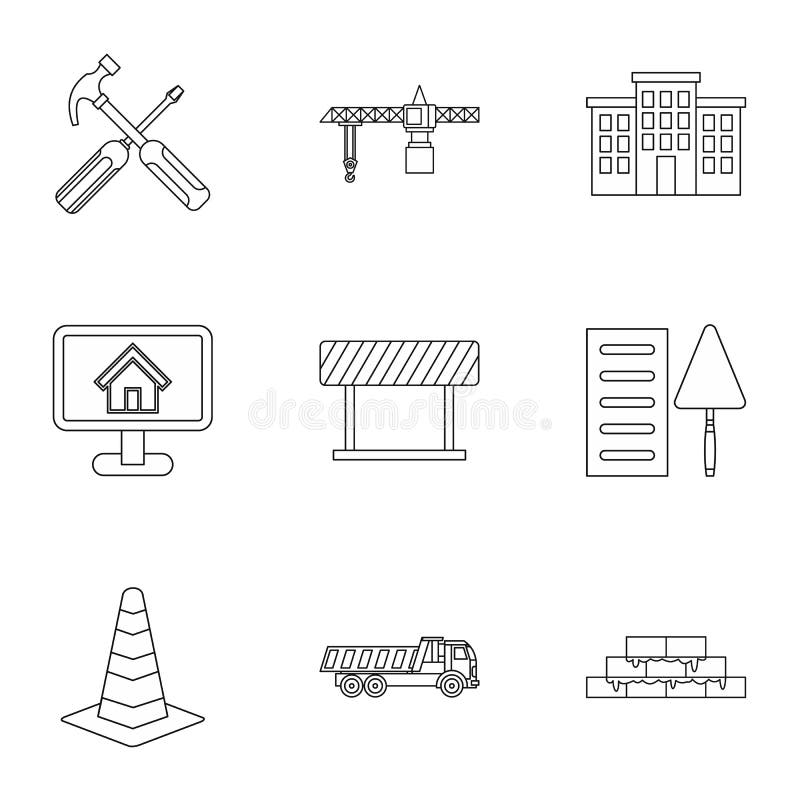 Construction Tools Icons Set, Outline Style Stock Vector - Illustration ...