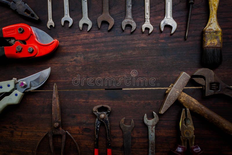 Construction Tools and Instruments on Wood Background Stock Image ... Construction Tools and Instruments on Wood Background Stock Image ...
