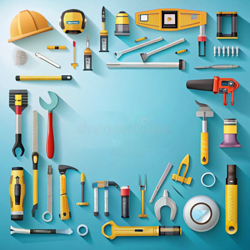 Construction Tools on Light Blue Background for DIY Design Stock ...