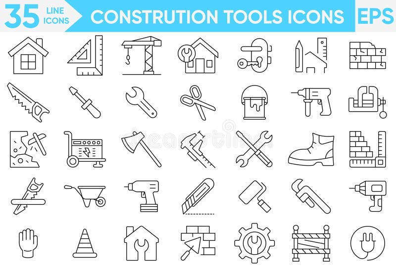 Construction Tools Line Icon Set.Construct, Worker, Tools, Machines ...