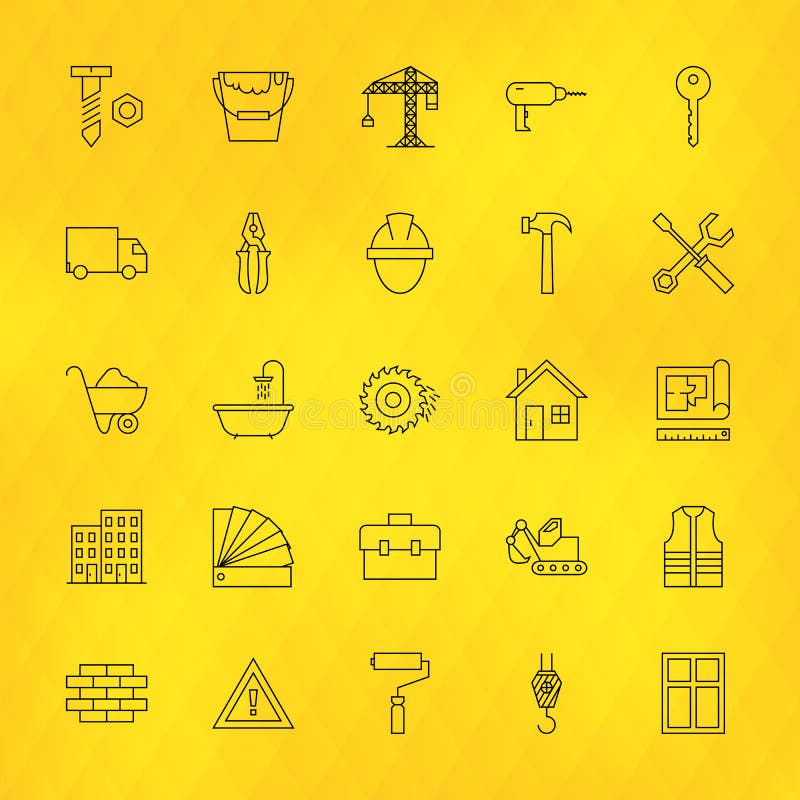 Construction Tools Line Icons Set Over Polygonal Background Stock ...