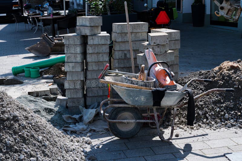 Construction Tools and Materials Arranged on Urban Site Stock Image ...