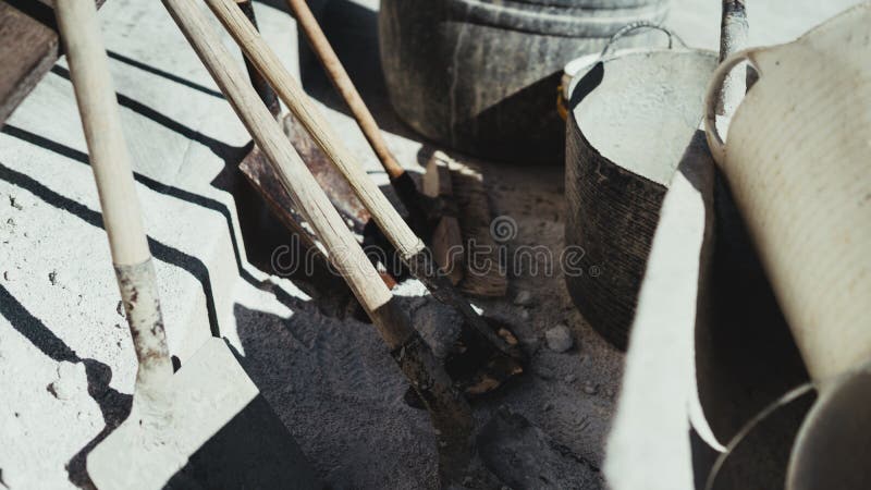 Construction Tools Next To Sand Stock Photo - Image of equipment ...