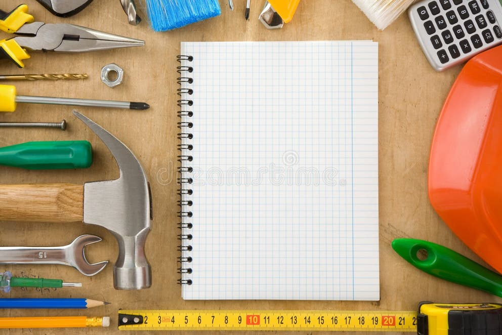 Construction Tools and Notebook Stock Image - Image of inch, calculator ...