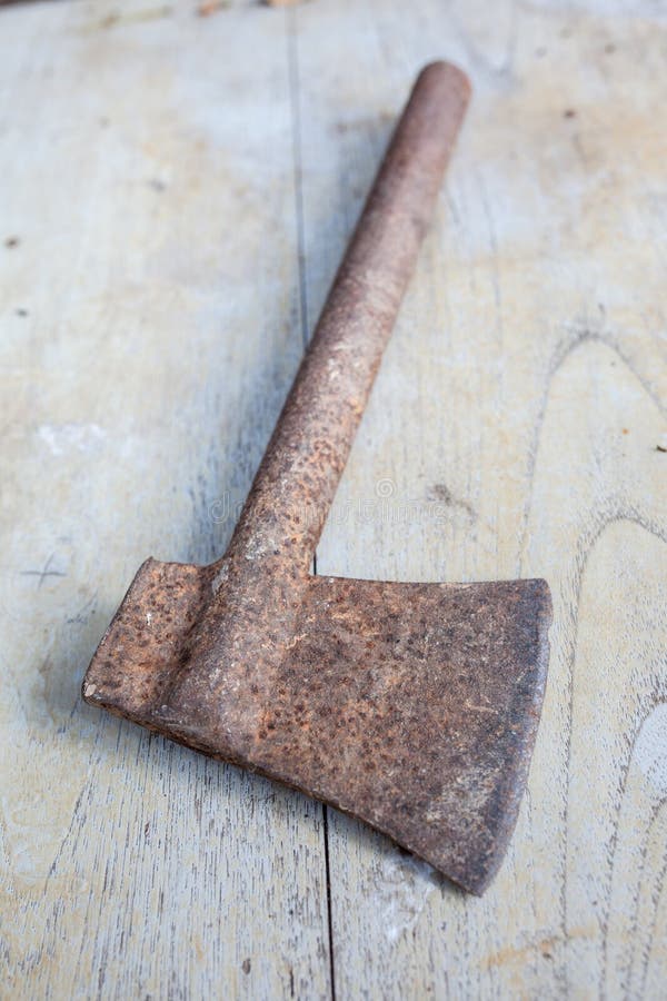 Construction Tools,Old Rusty Axe on the Wood Table Stock Image - Image ...