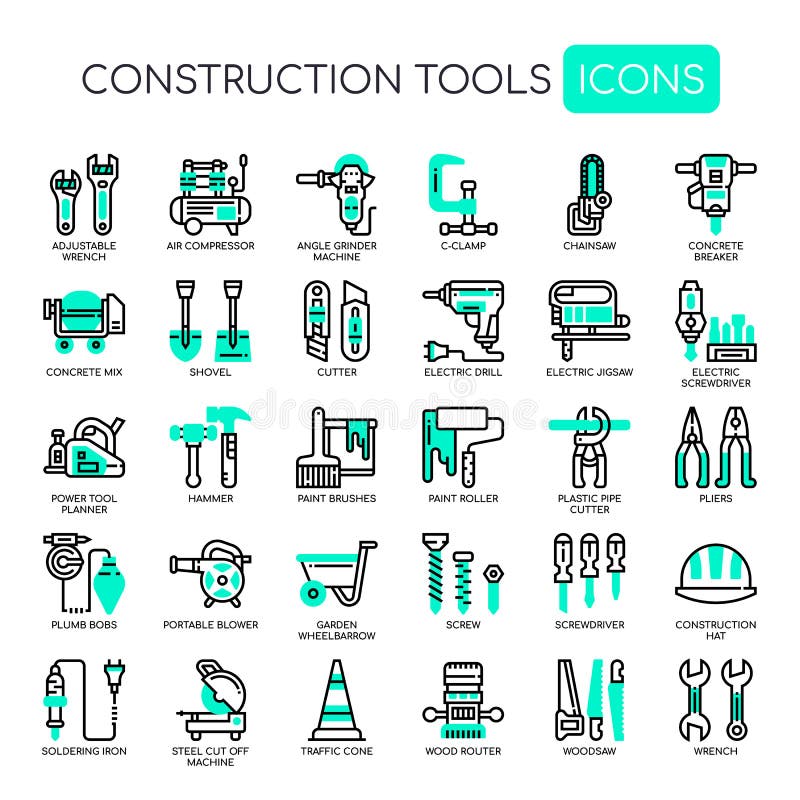 Construction Tools , Pixel Perfect Icons Stock Vector - Illustration of ...