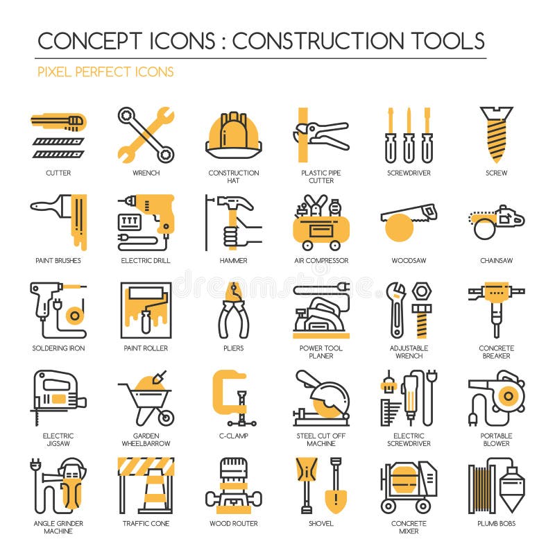 Construction Tools , Pixel Perfect Icons Stock Vector - Illustration of ...
