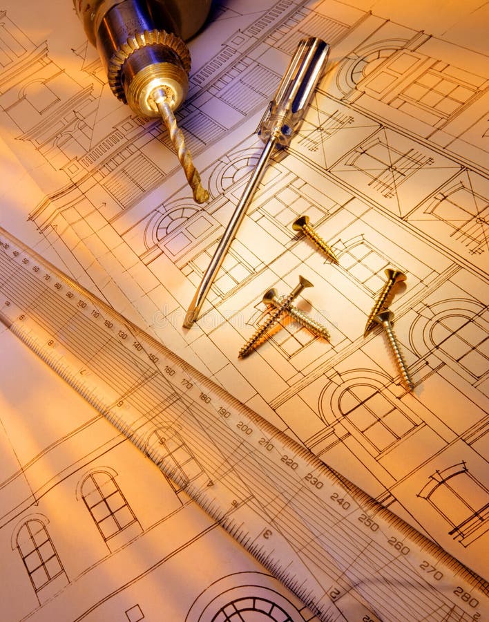 Construction - Tools - Plans Stock Image - Image of screws, tools: 38791657