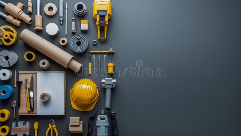 Construction Tools and Safety Gear Laid Out Flat Stock Illustration ...