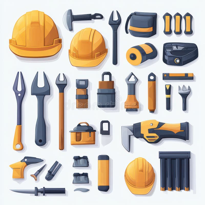 Construction Tools and Safety Gear Yellow and Gray Theme Stock ...