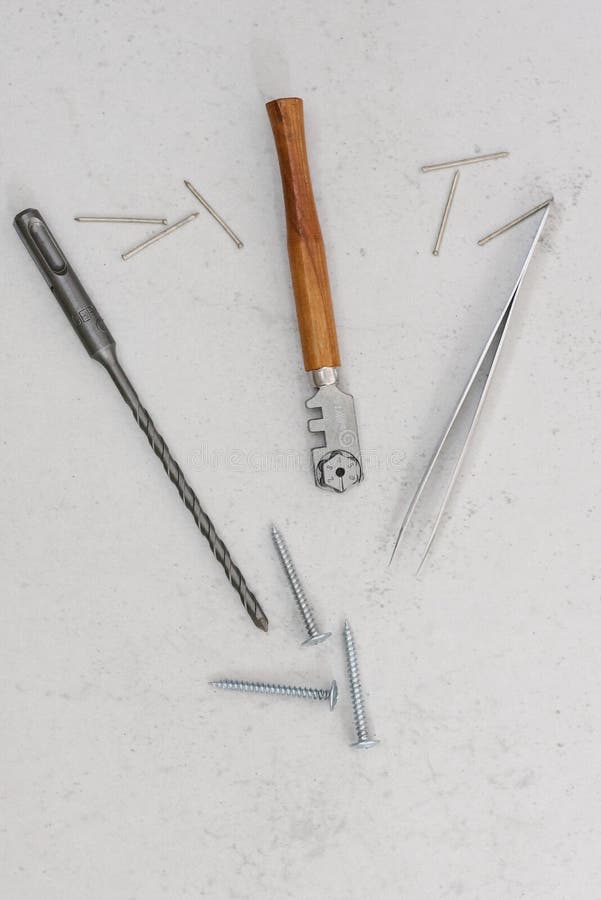 Construction Tools Set: Glass Cutter, Self-tapping Screws, Tweezers ...