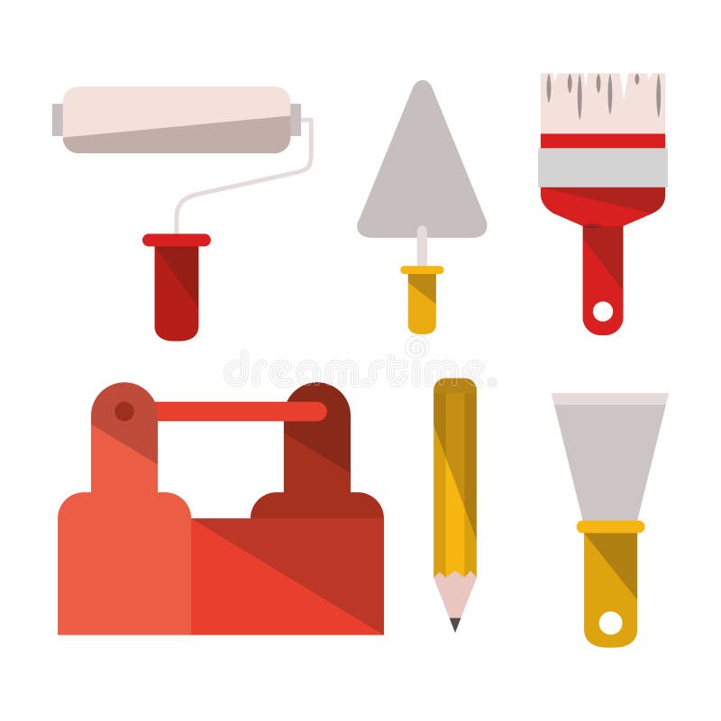 Construction Tools Set Items Stock Vector - Illustration of editable ...