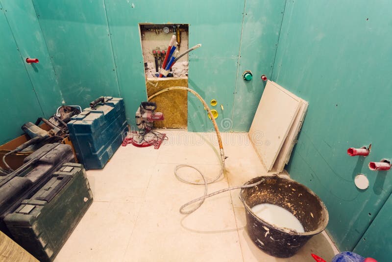 Construction Tools are Storaged in the Room with Drywall or Gypsum ...