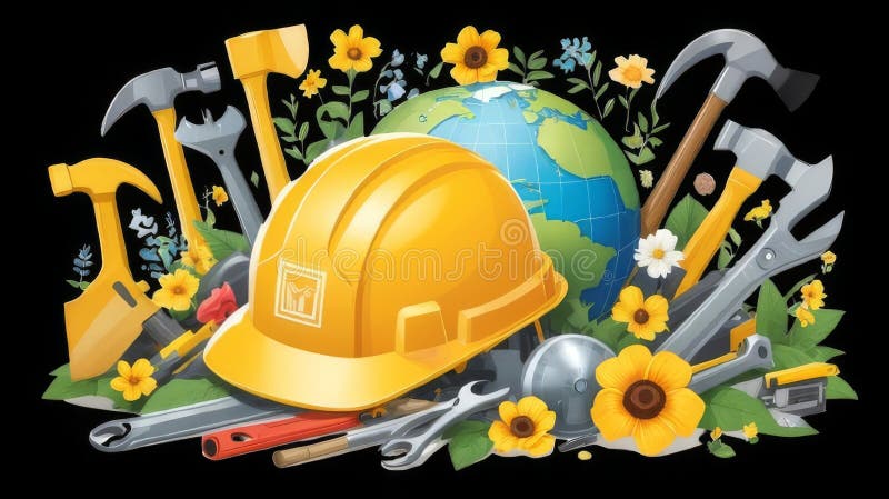 Construction Tools Surround a Globe Symbolizing Sustainability and ...