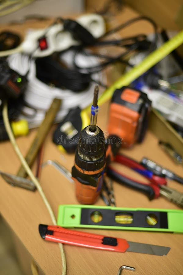 Construction and Tools on the Table Stock Image - Image of concept ...