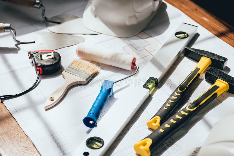 Construction Tools are on the Table. Construction Stock Photo - Image ...