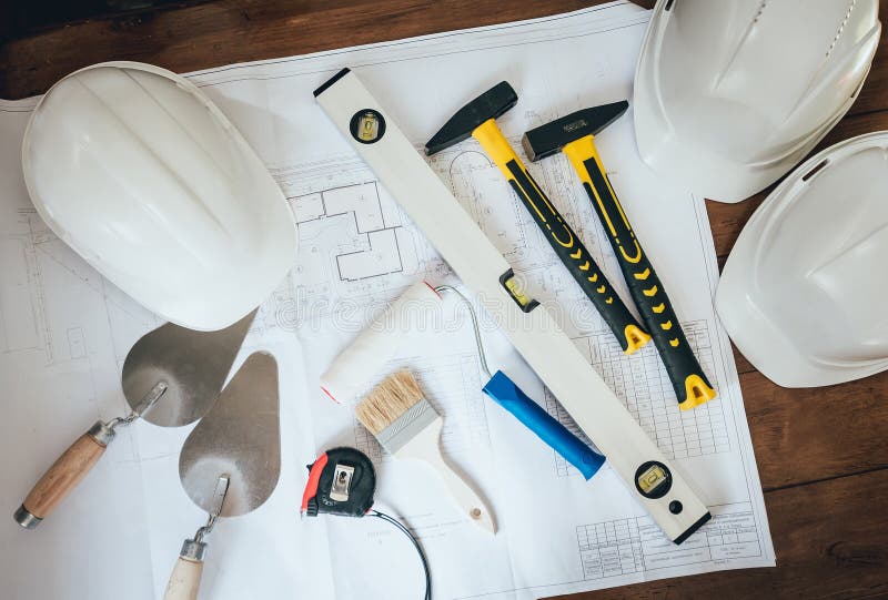 Construction Tools are on the Table. Construction Stock Photo - Image ...