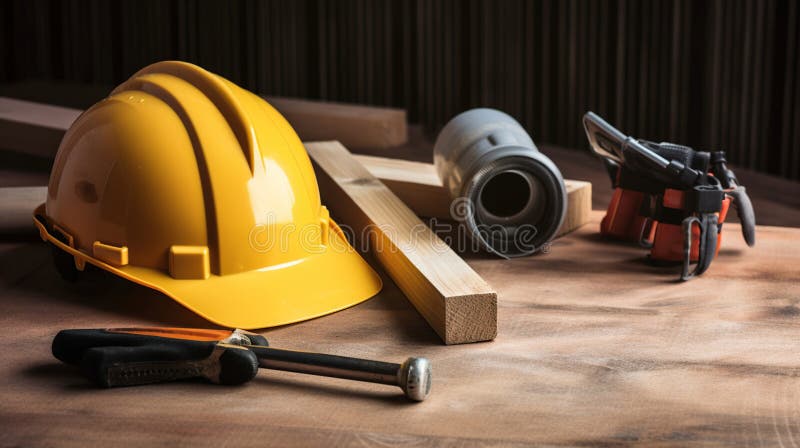Construction Tools on Table, Space for Text. Generative Ai Stock ...