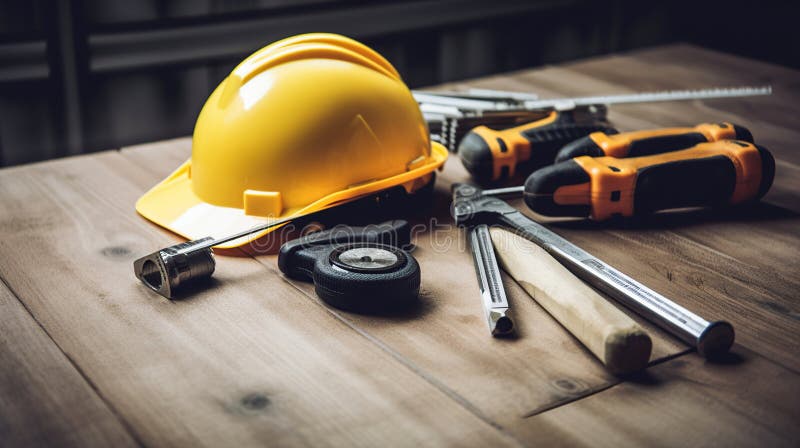 Construction Tools on Table, Space for Text. Generative Ai Stock ...