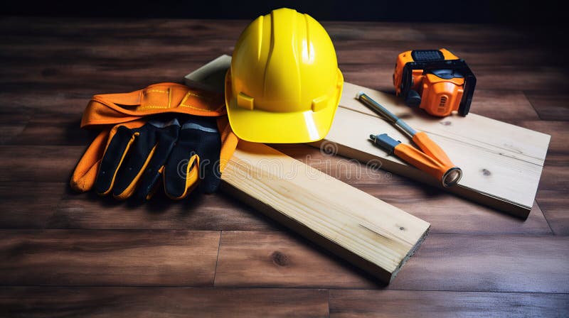 Construction Tools on Table, Space for Text. Generative Ai Stock ...